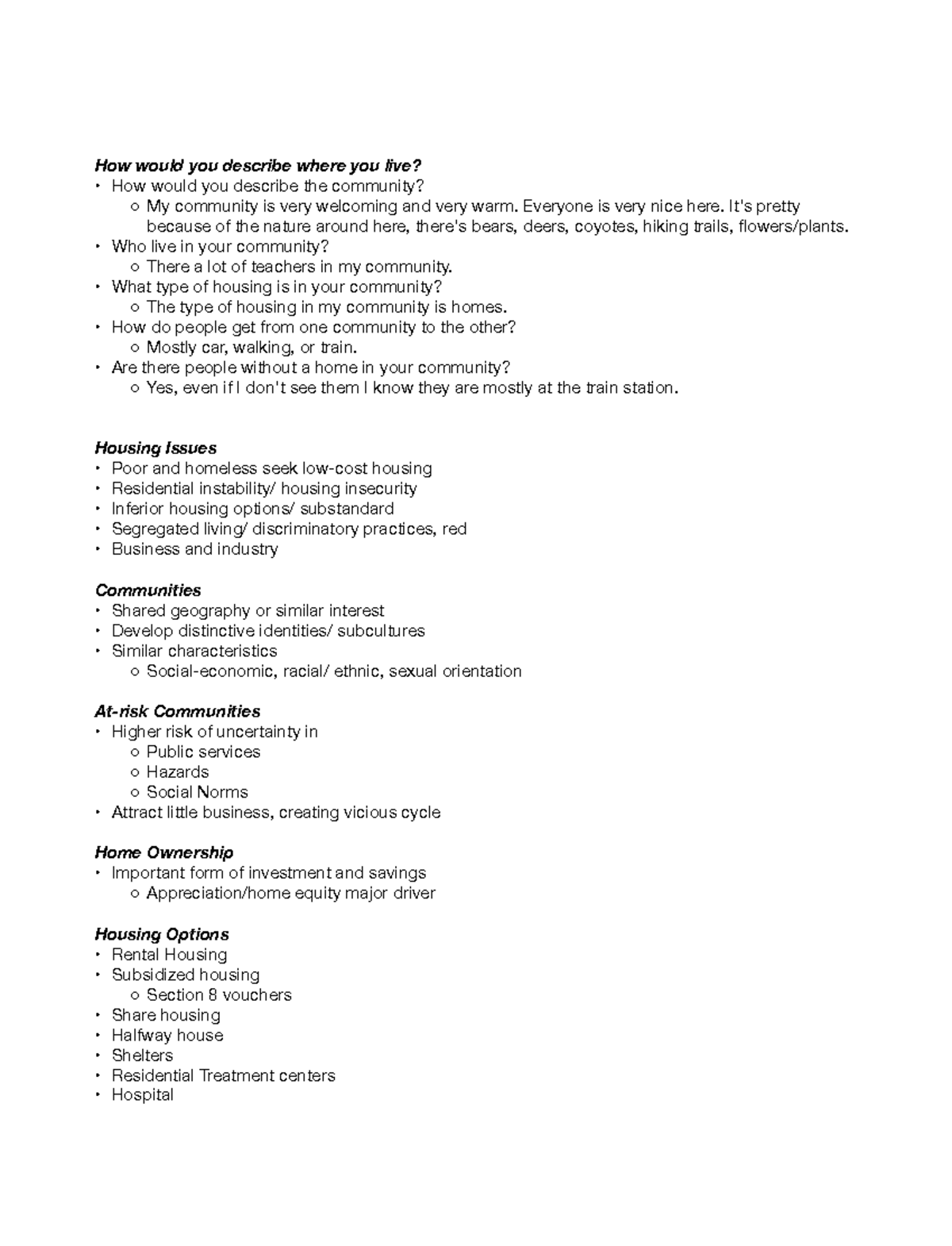 Social Worker Notes 2 - How would you describe where you live? How ...