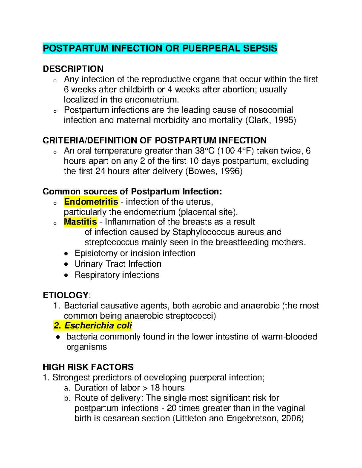 Postpartum Infection Notes - POSTPARTUM INFECTION OR PUERPERAL SEPSIS ...