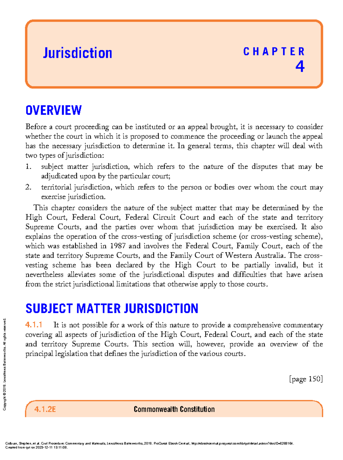 Civil Procedure Commentary and Materials - (Chapter 4 Jurisdiction) - 1 ...