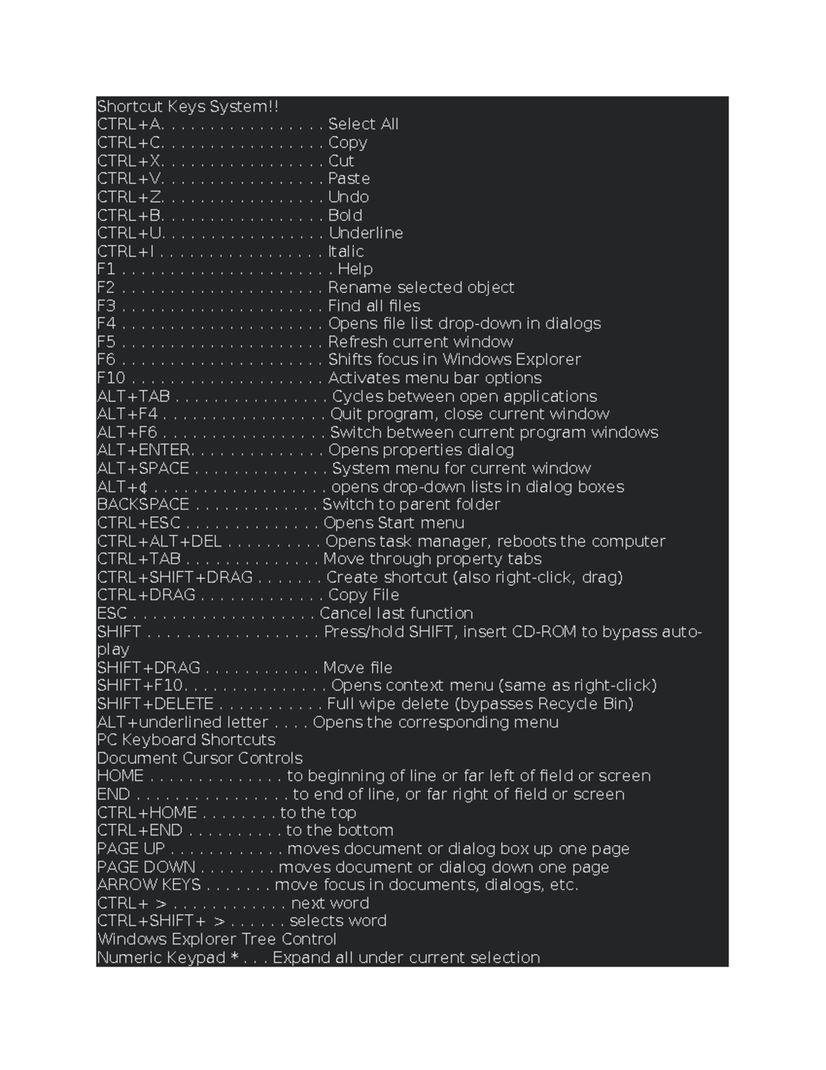 Shortcut Keys System - keyboards for asy use - Shortcut Keys System ...