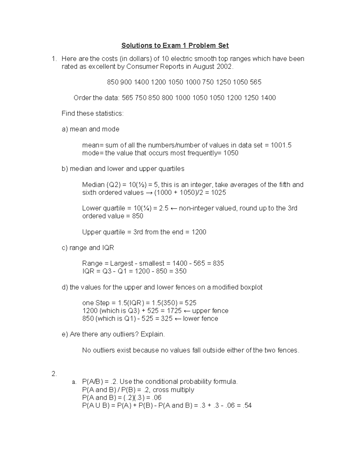 Solutions to Exam 1 Problem Set (3) - Solutions to Exam 1 Problem Set ...