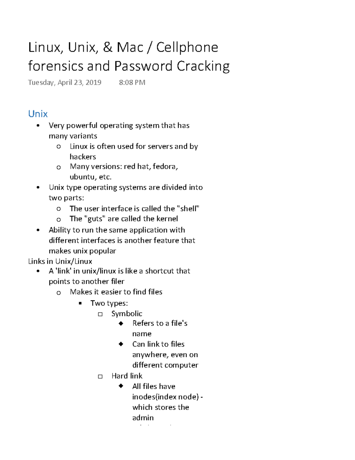 Linux, Unix, & Mac Cellphone forensics and Password Cracking - Unix Very powerful operating ...