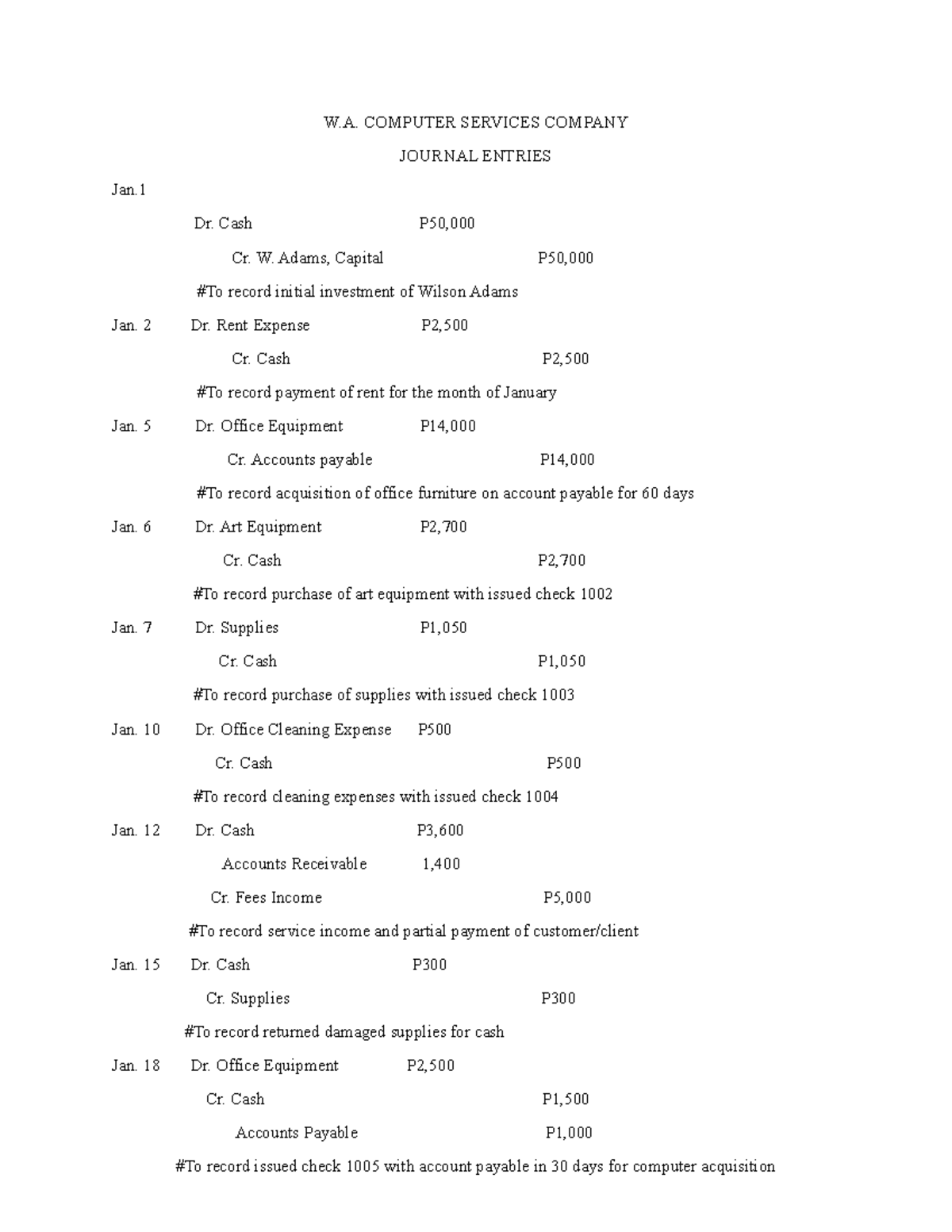 Basic accounting Activity 02 - W. COMPUTER SERVICES COMPANY JOURNAL ...