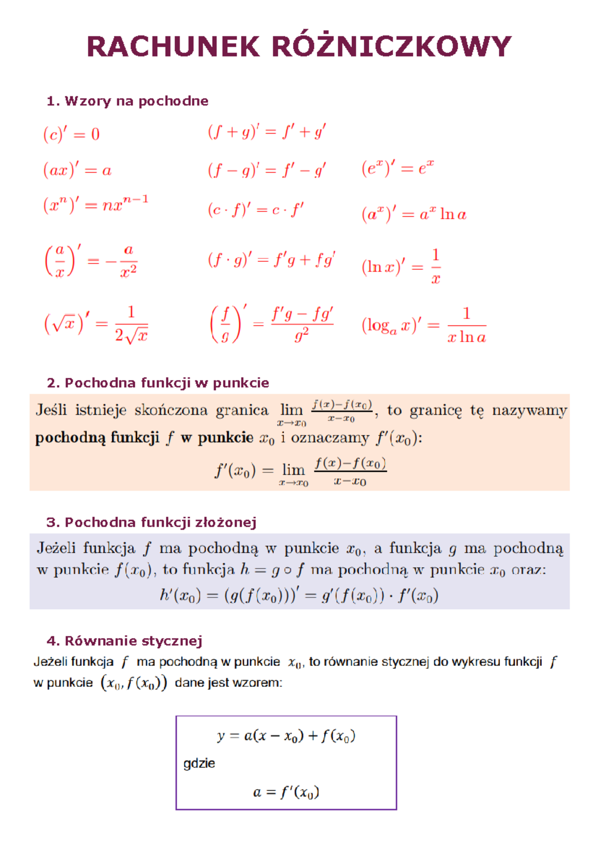 Rachunek RÓŻNiczkowy - Matematyka rozszerzona - RACHUNEK RÓŻNICZKOWY 1 ...