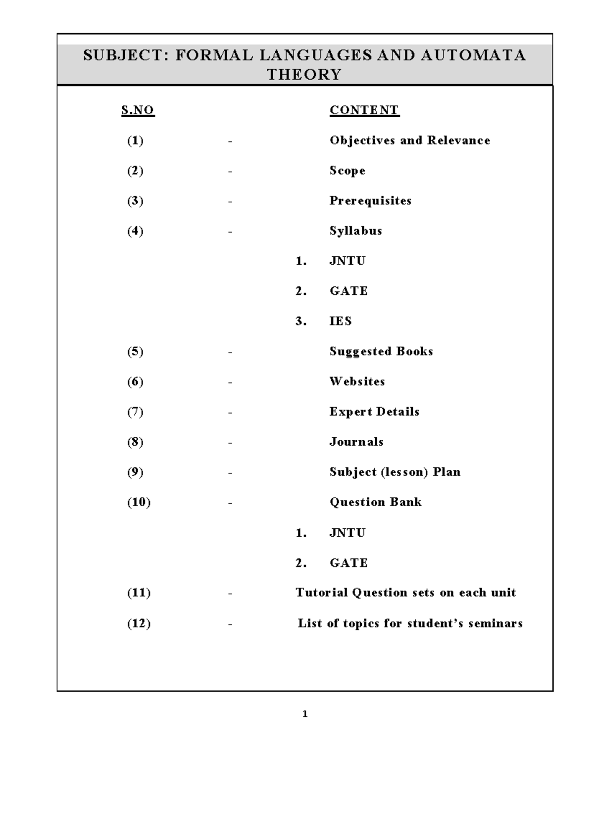 FLAT - SUBJECT: FORMAL LANGUAGES AND AUTOMATA THEORY S CONTENT (1 ...