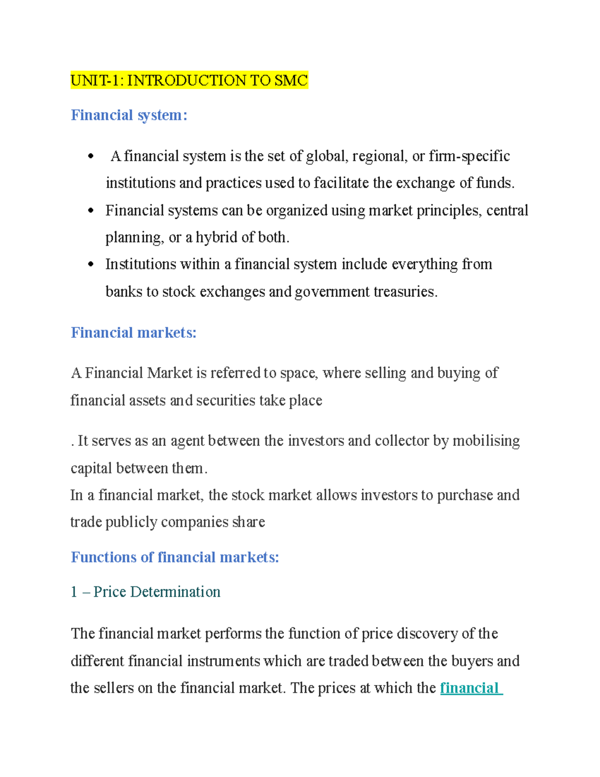 Stock market Commodity Notes - UNIT-1: INTRODUCTION TO SMC Financial ...