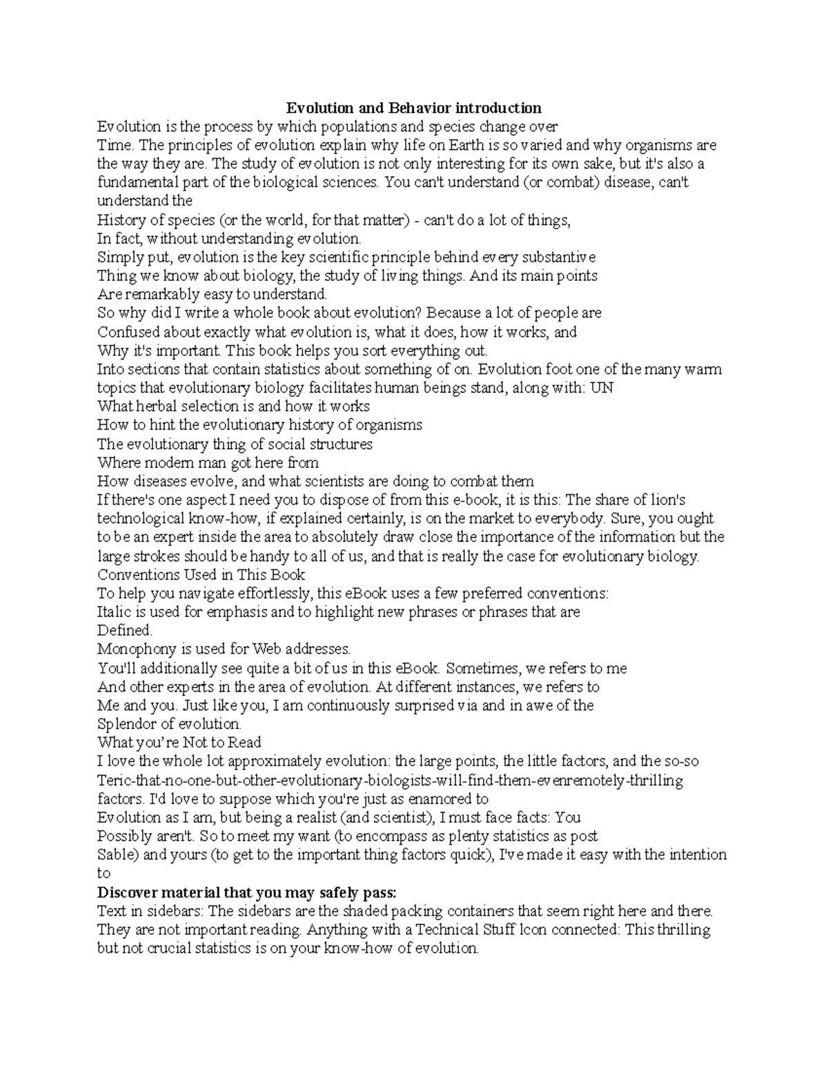 Evolution and Behavior introduction - Evolution and Behavior ...