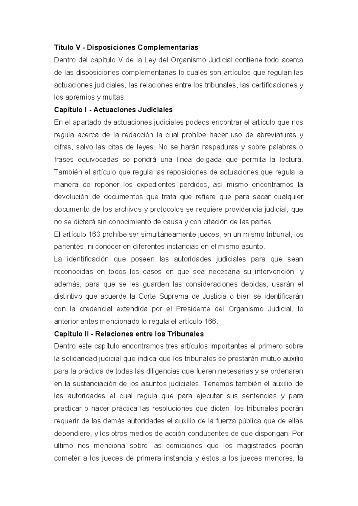 Resumen Titulo V LEY OJ - Título V - Disposiciones Complementarias Dentro del capítulo V de la ...