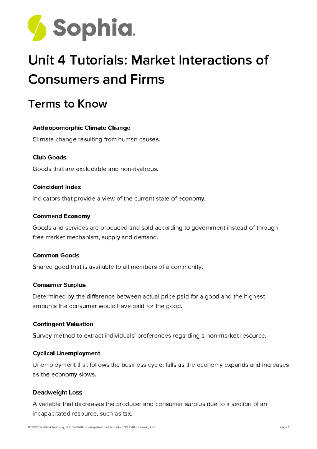 Sec 4 Defintions - Sophia Pathways - Unit 4 Tutorials: Market ...