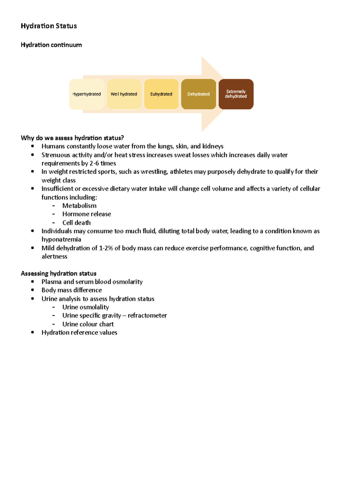 29.09 Hydration Status - Hydration Status Hydration continuum Why do we ...