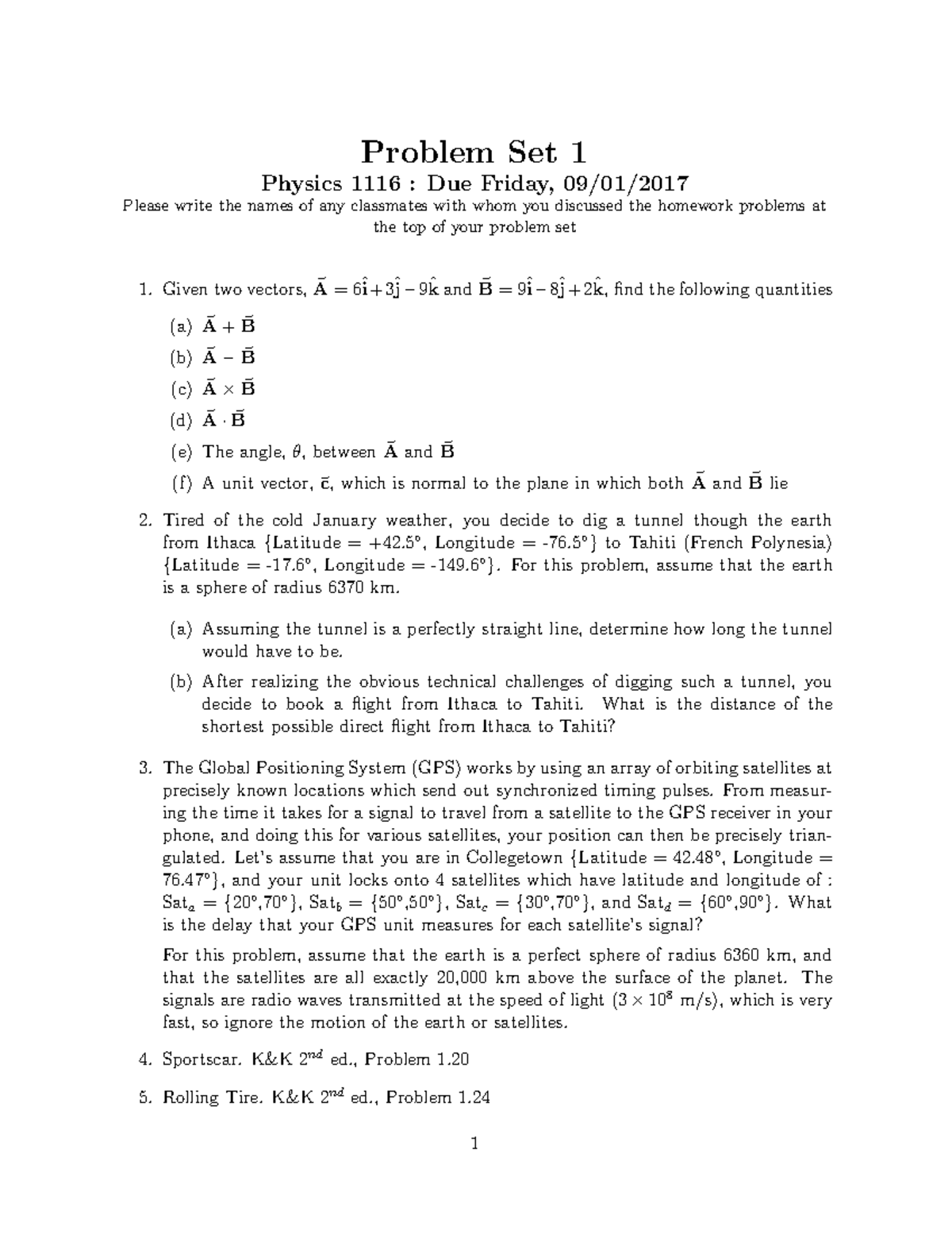 Ps1 Problem Set 1 Assignment Problem Set 1 Physics 1116 Due Friday 0901 Please Write