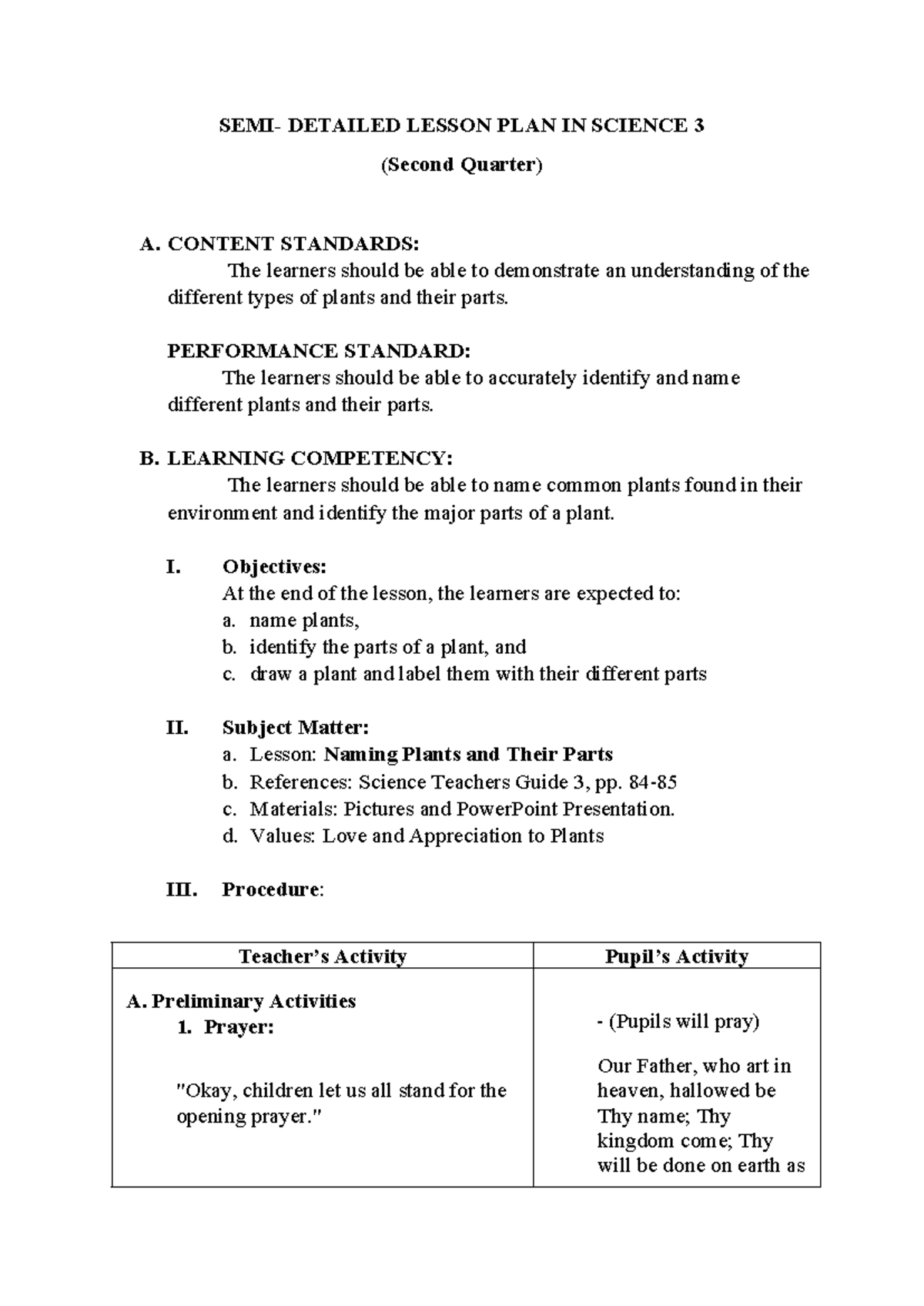 Science LP (Elementary) - SEMI- DETAILED LESSON PLAN IN SCIENCE 3 ...