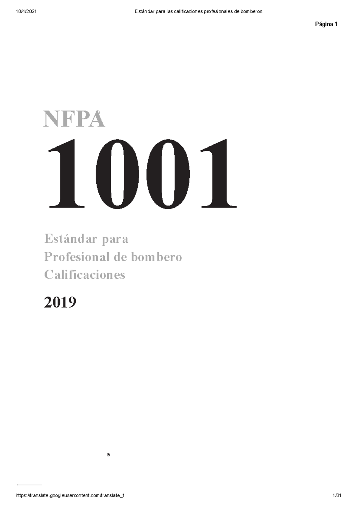 NFPA 1001 2019 Cualificaciones Bomberos Profesionales - Página 1 ® NFPA ...
