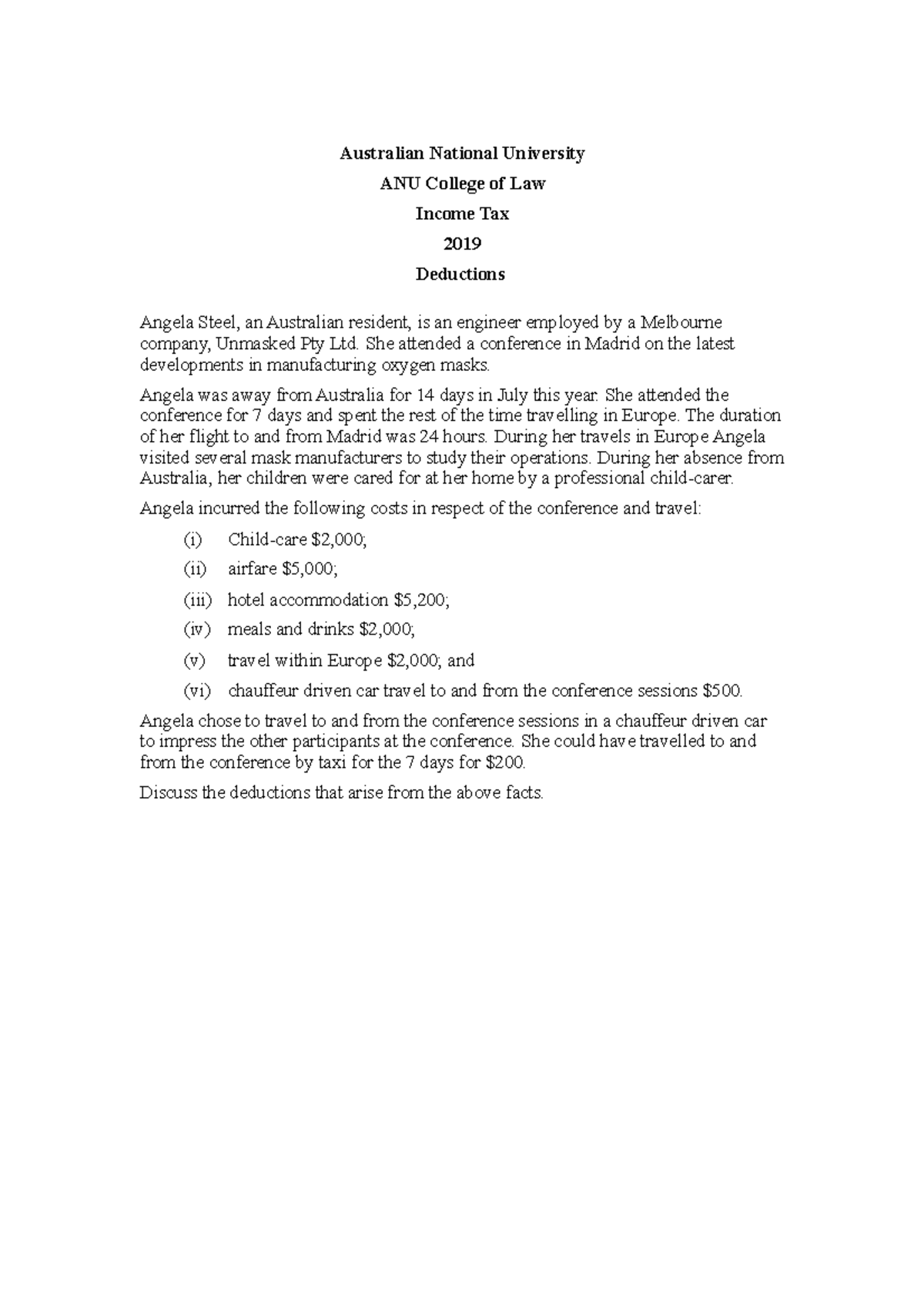 Deductions case study - Australian National University ANU College of ...
