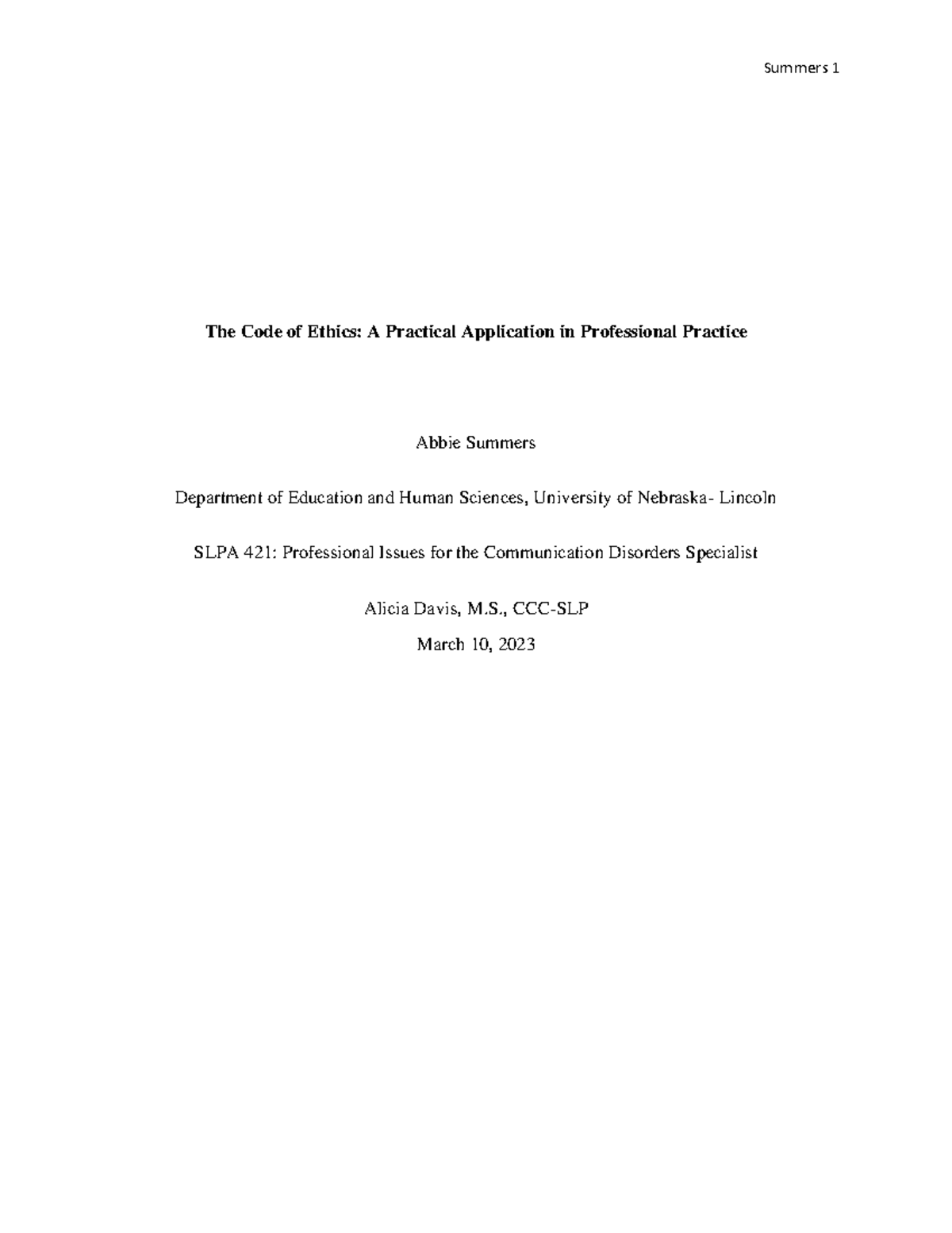 Ethics Paper Example - The Code of Ethics: A Practical Application in ...