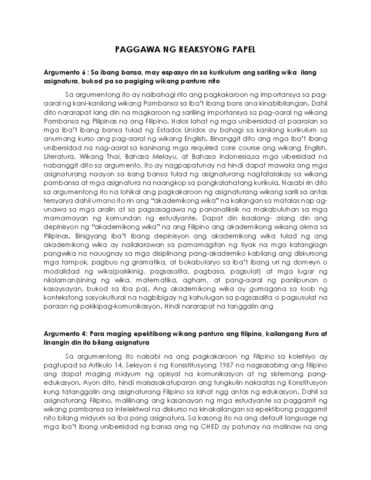 Reaction Paper in Filipino Language - John Michael M. Rustria BSN 1-B ...