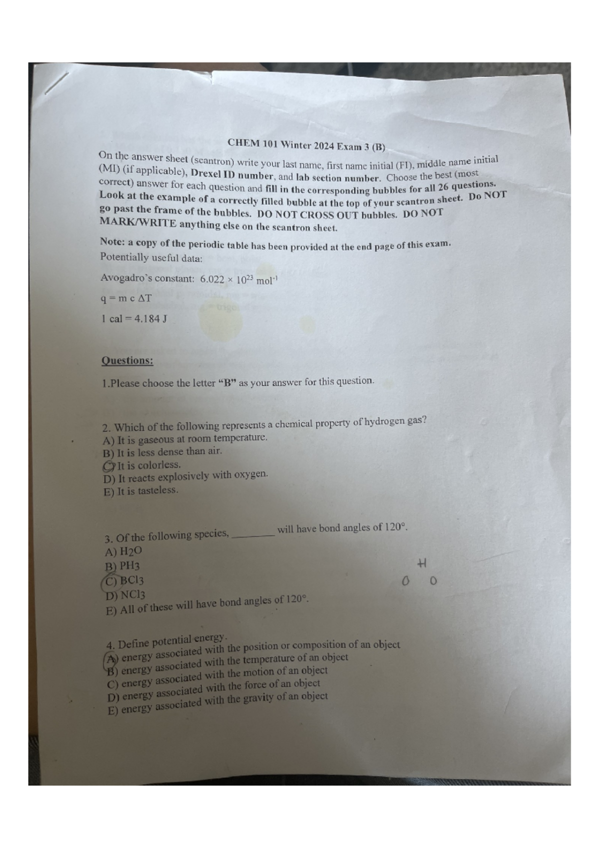 CHEM exam three - CHEM 102 - Studocu