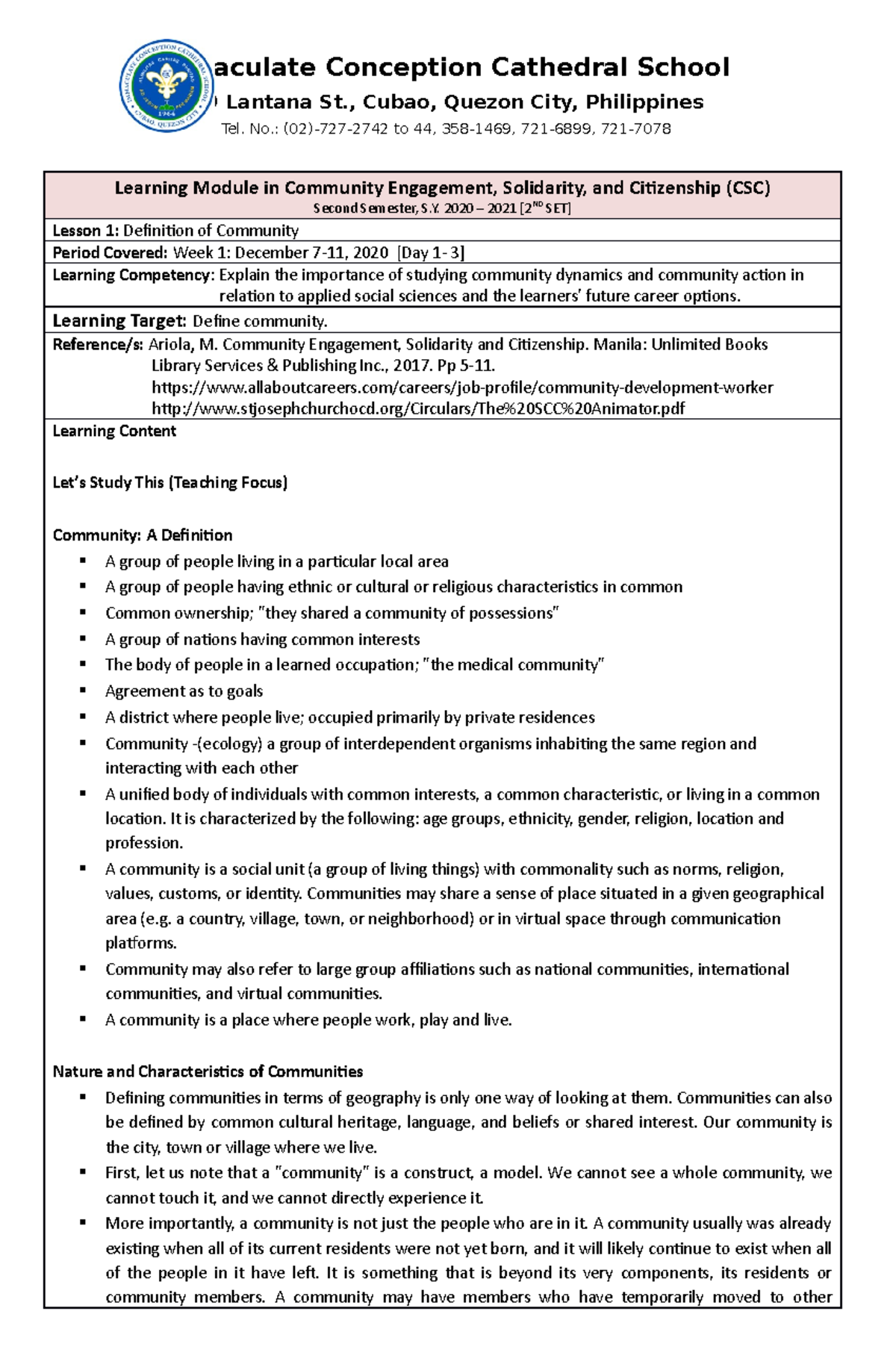 Learning Module in CSC Week 1 - Immaculate Conception Cathedral School ...