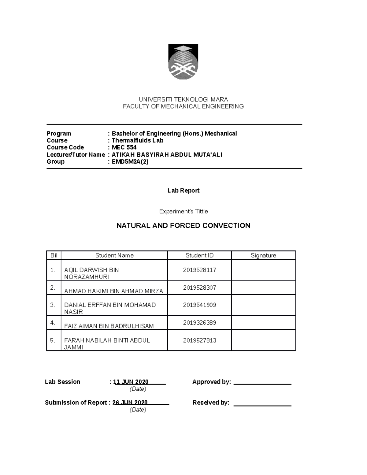 Full report compile 2 - UNIVERSITI TEKNOLOGI MARA FACULTY OF MECHANICAL ...