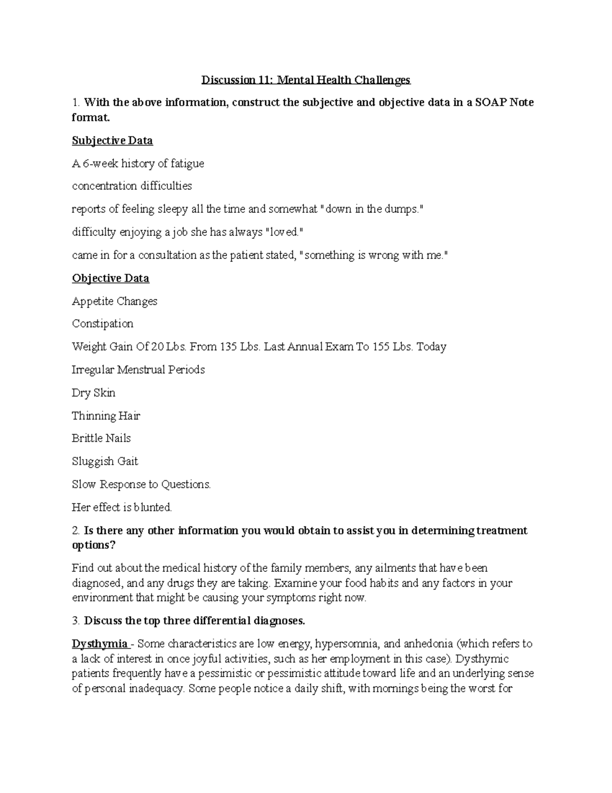 Discusion 11 Mental Health Challenges - Discussion 11: Mental Health ...