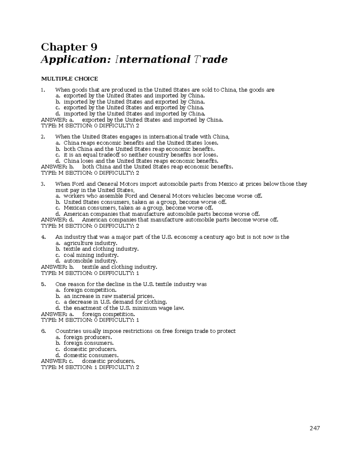 Chapter 9 - test bank - Chapter 9 Application: International Trade ...