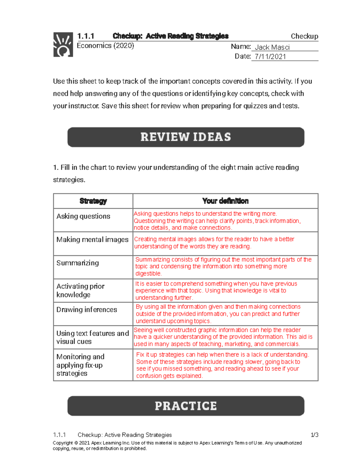 1.1.1 Checkup - Active Reading Strategies (Checkup) - Checkup: Active ...