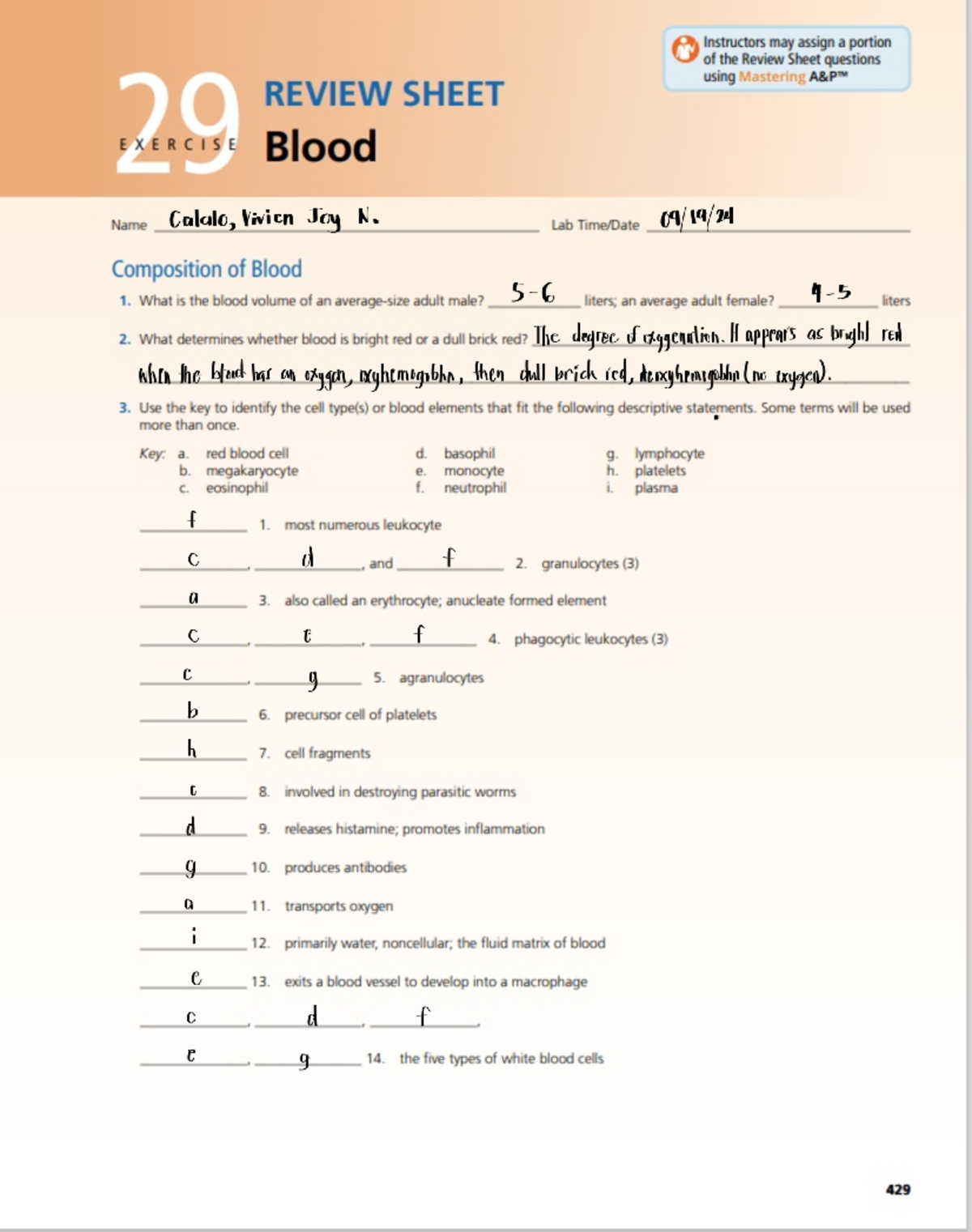 Anaphy Lab Activity Sheet: Blood - Instructors may assign a portion of ...