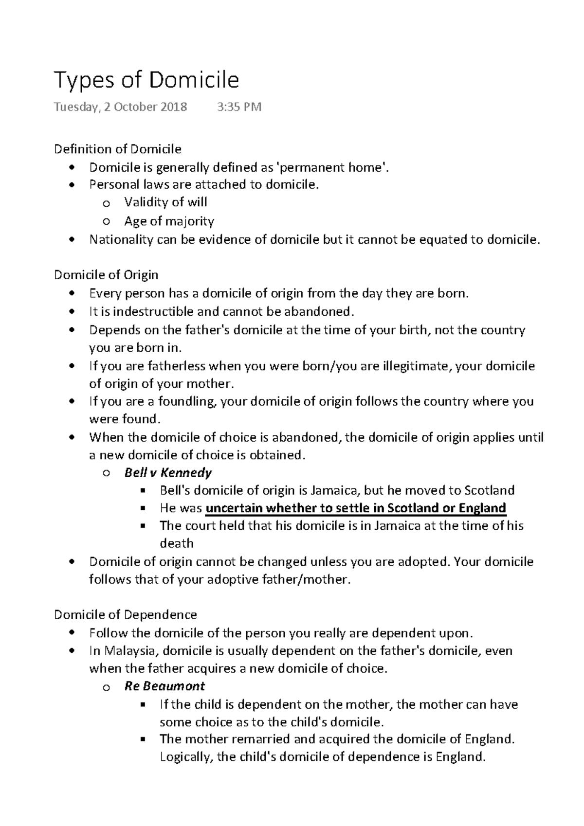 Chap 2 - Domicile - Lecture notes 2 - Types of Domicile Tuesday, 2 ...