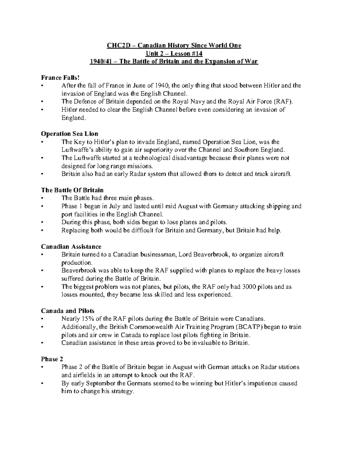 Course Notes 3.3 1940-41 - CHC2D – Canadian History Since World One ...