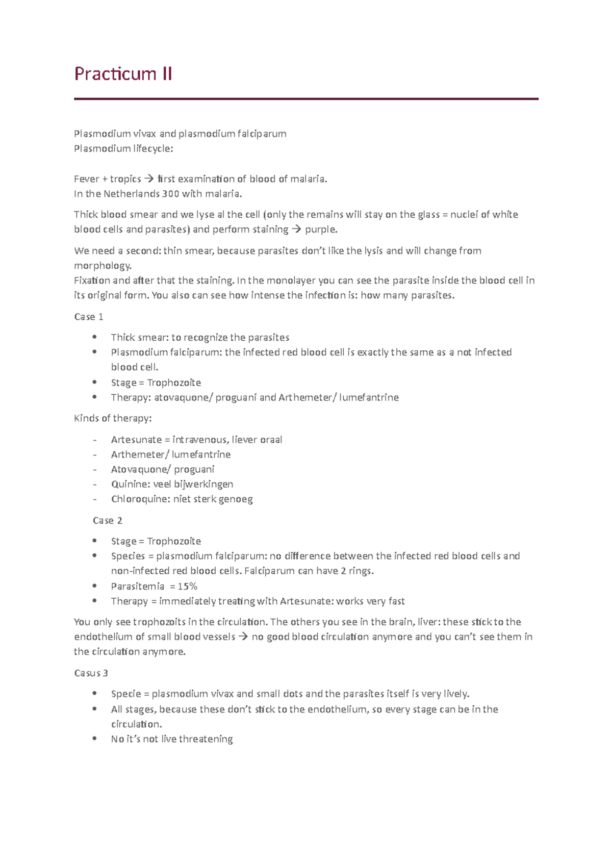 Practicum II - Mechanisms of Disease 1 - Practicum II Plasmodium vivax ...