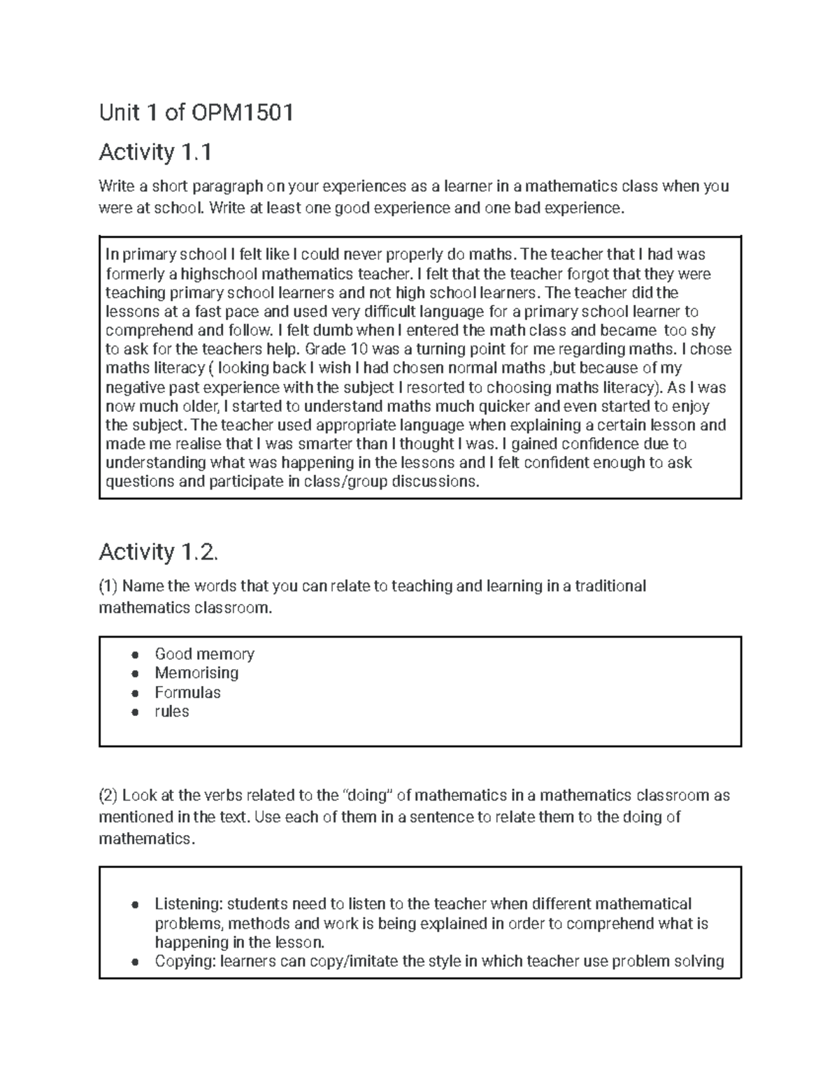 OPM1501(Orientation to Intermediate Phase Mathematics ) Unit 1 ...