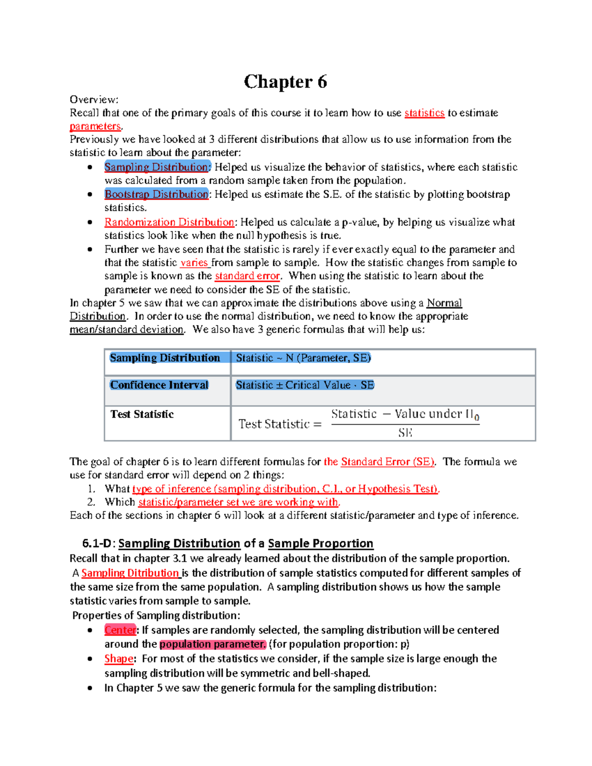Chapter 6.1 summary - Chapter 6 ####### Overview: ####### Recall that ...