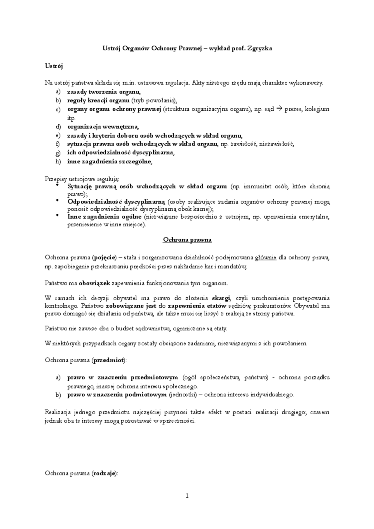 UOOP- wykłady, skrypt - Ustrój Organów Ochrony Prawnej – wykład prof ...