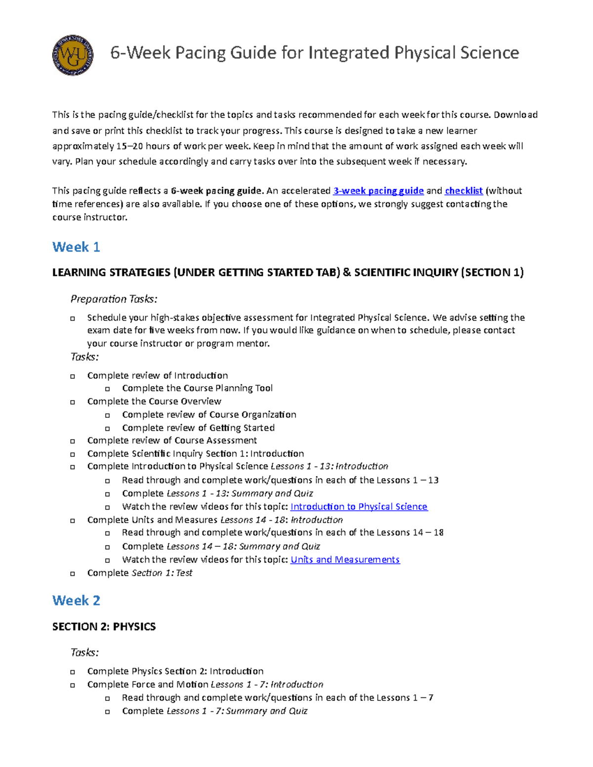 Pacing Guide for Integrated Physical Science - Studocu
