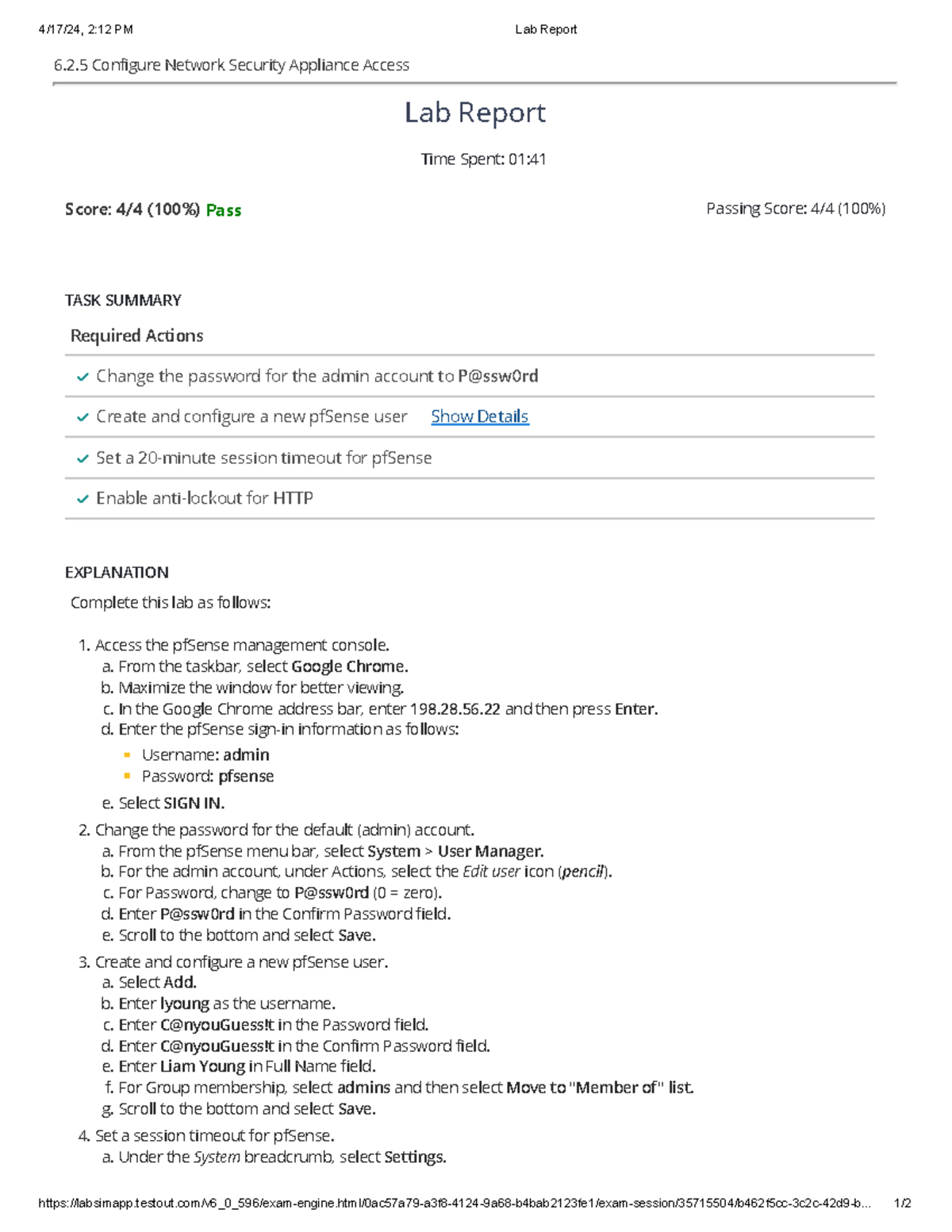 Learning Platform Comp TIA 7 a.2.4 - 4/17/24, 2:12 PM Lab Report - Studocu