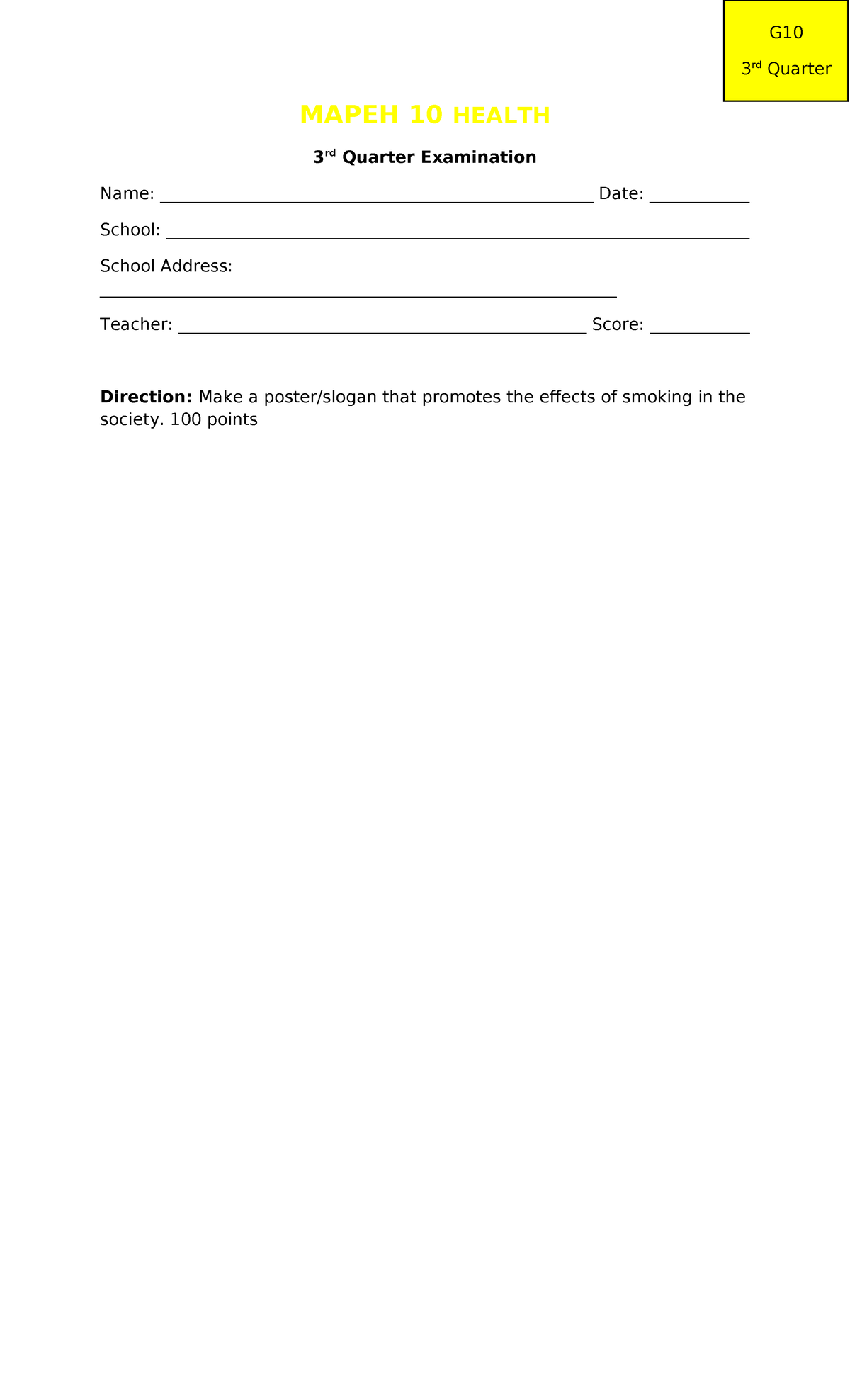 Grade 10 Health - Academic Lecture - G 3 rd Quarter MAPEH 10 HEALTH 3 ...