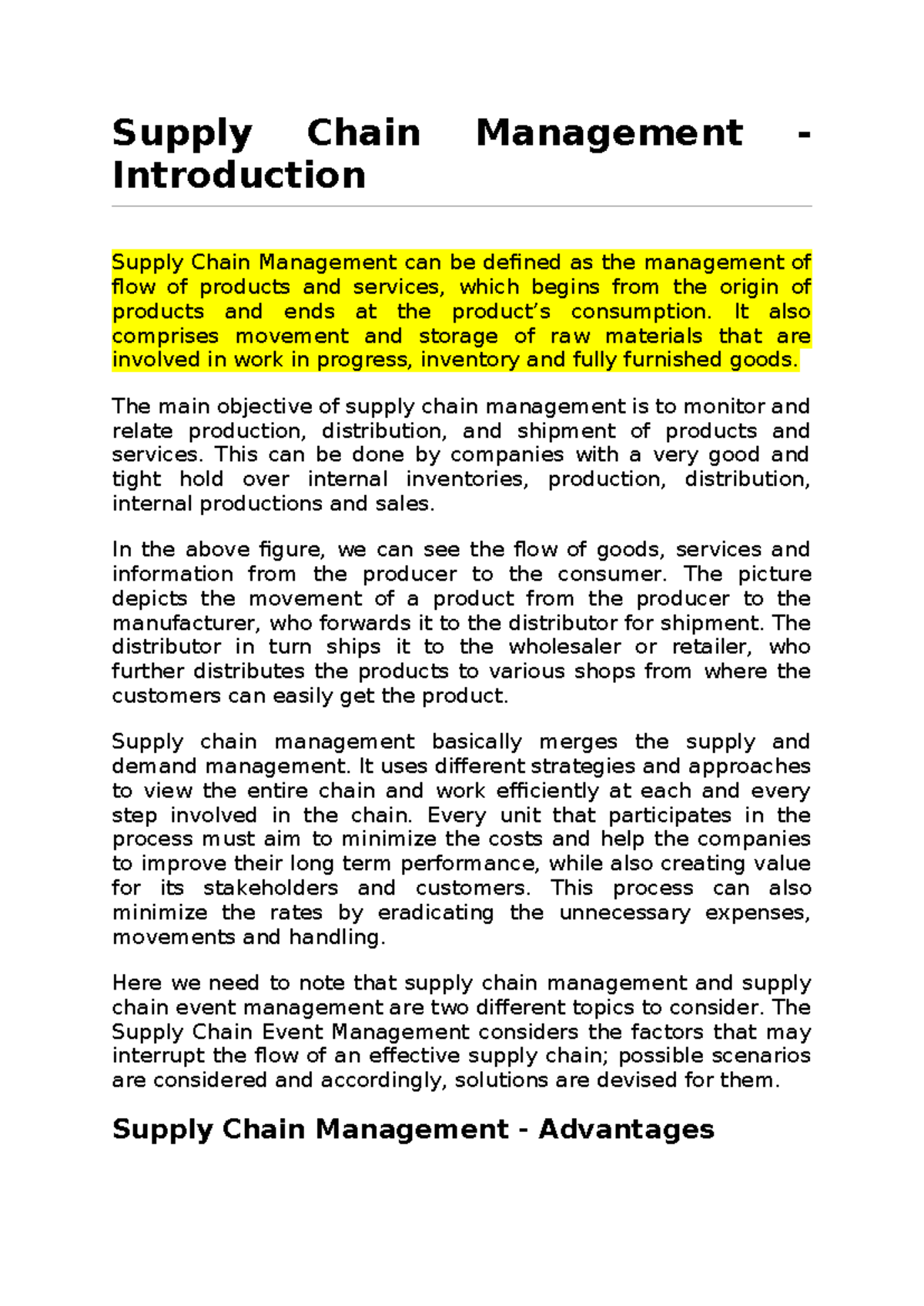 BSCM Chapter 1 - Supply Chain Management - Introduction Supply Chain ...
