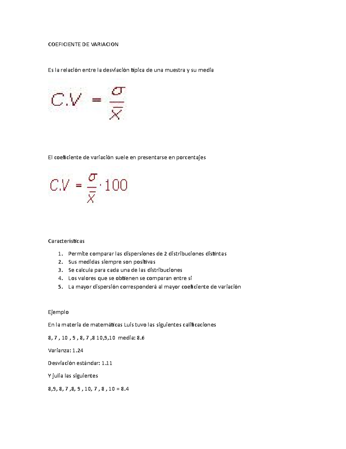 Coeficiente DE Variacion - COEFICIENTE DE VARIACION Es la relación ...