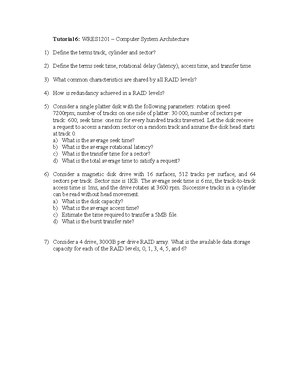TUTO 1 - Computer System Architecture Tutorial 1: 1. Give two examples for Computer Architecture ...