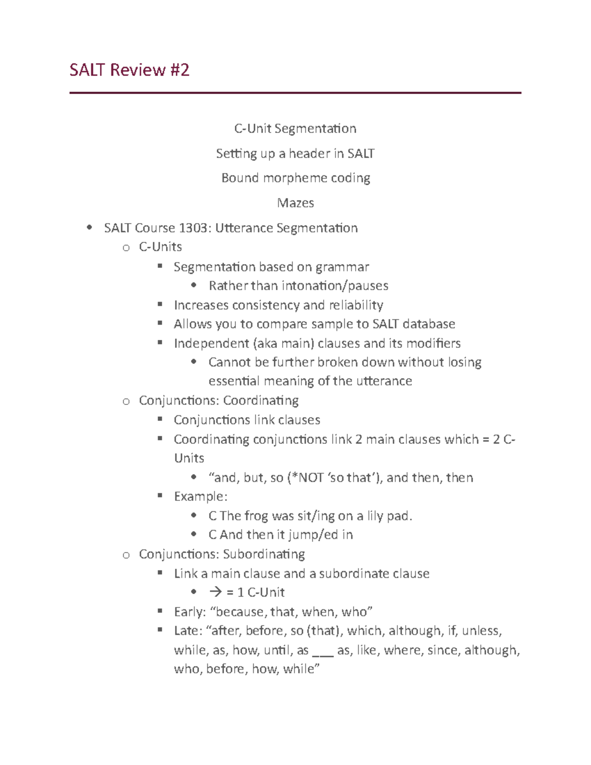 SALT Review #2 - SALT Review C-Unit Segmentation Setting up a header in ...