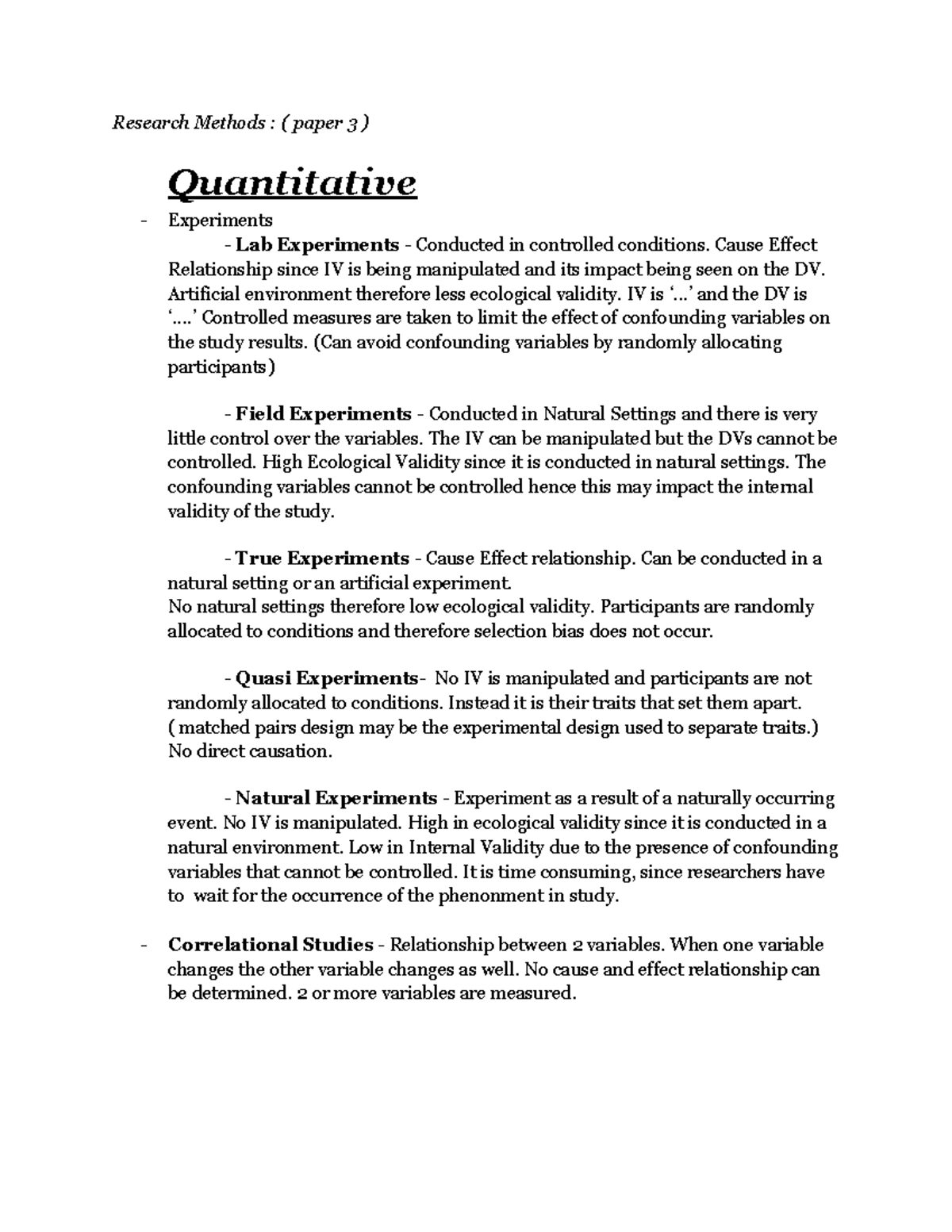 Quantitative vs qualitative research in psychology - Research Methods : ( paper 3 ) Quantitative ...