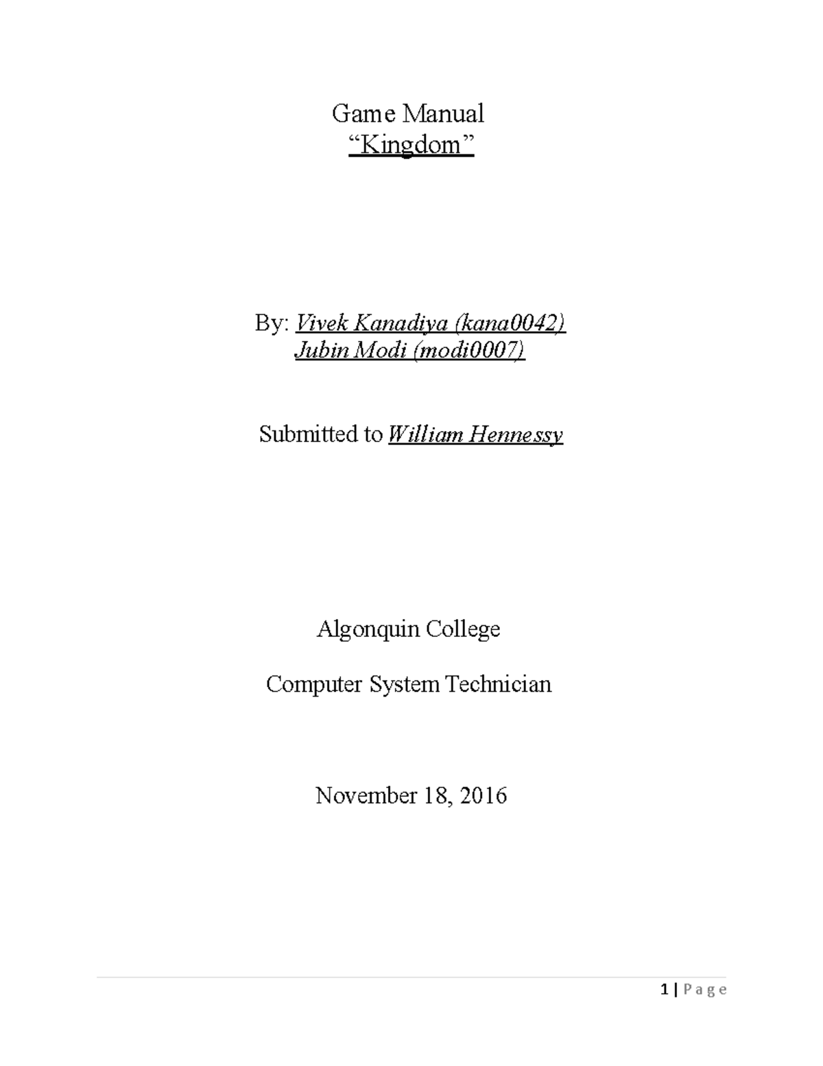 Game Manual modified - The is mandatory Final assignment. - Game Manual ...