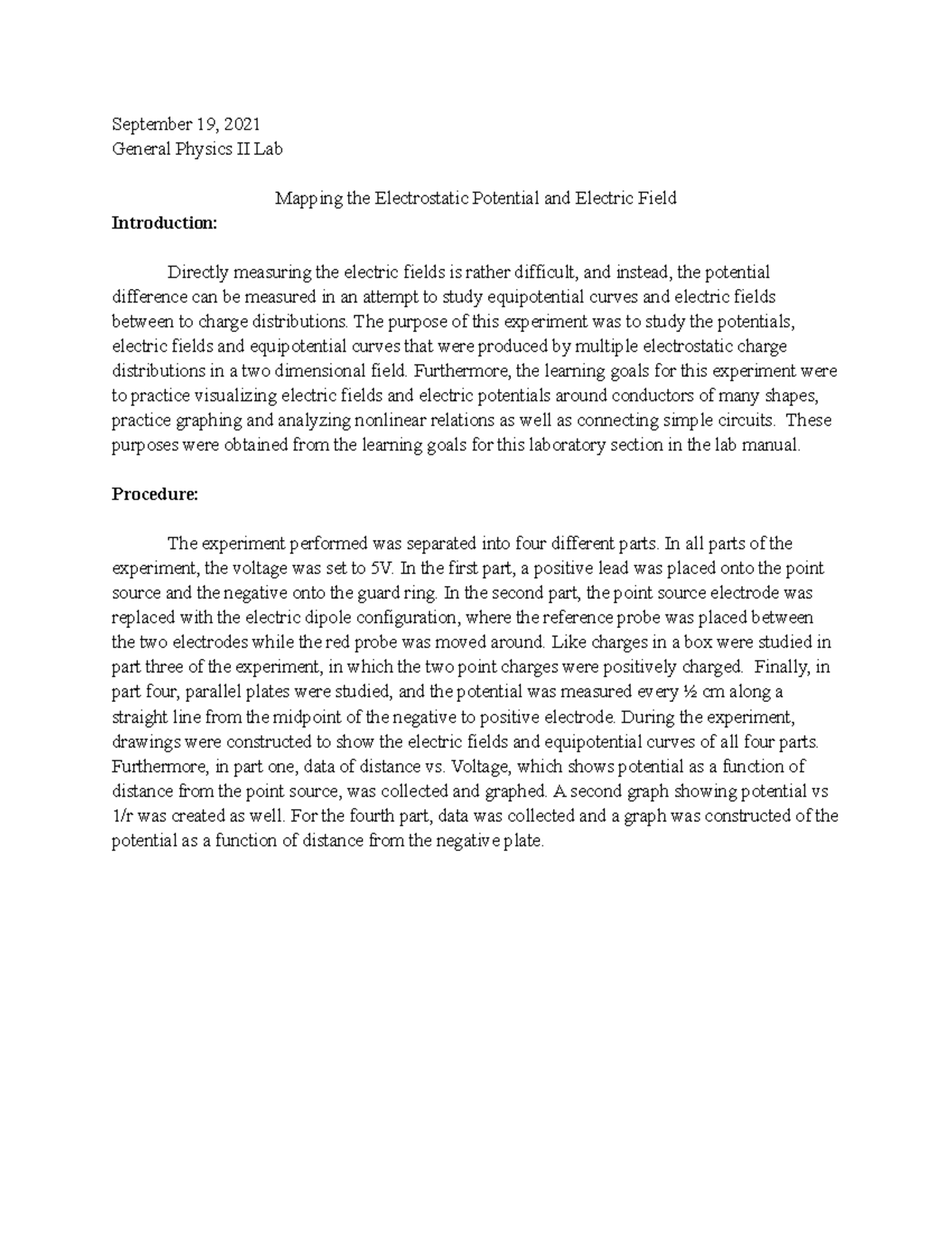 Lab 2 - Physics 2 - September 19, 2021 General Physics II Lab Mapping ...