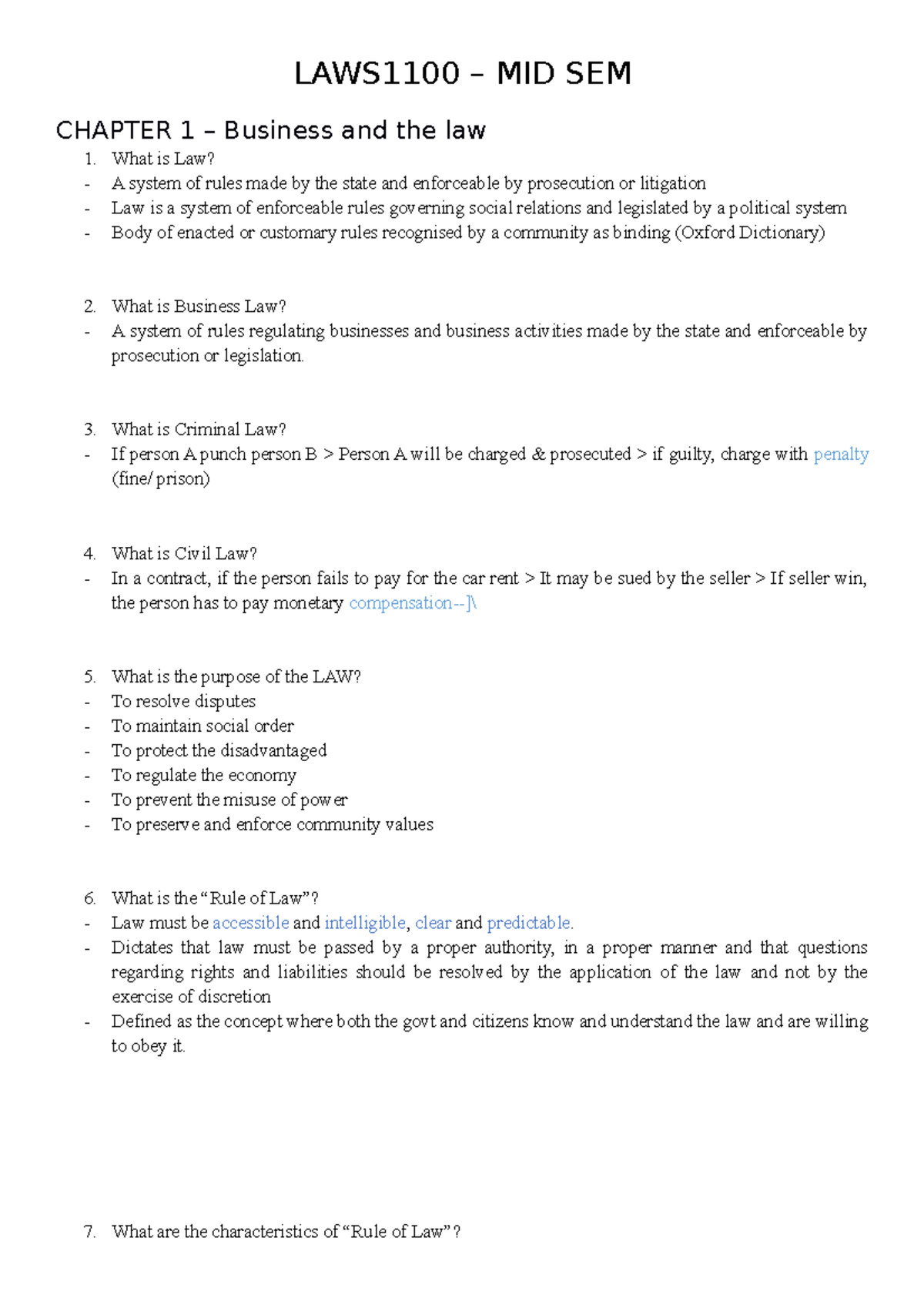 LAWS1100 MID SEM - Summary Business Law - LAWS1100 MID SEM CHAPTER 1 ...