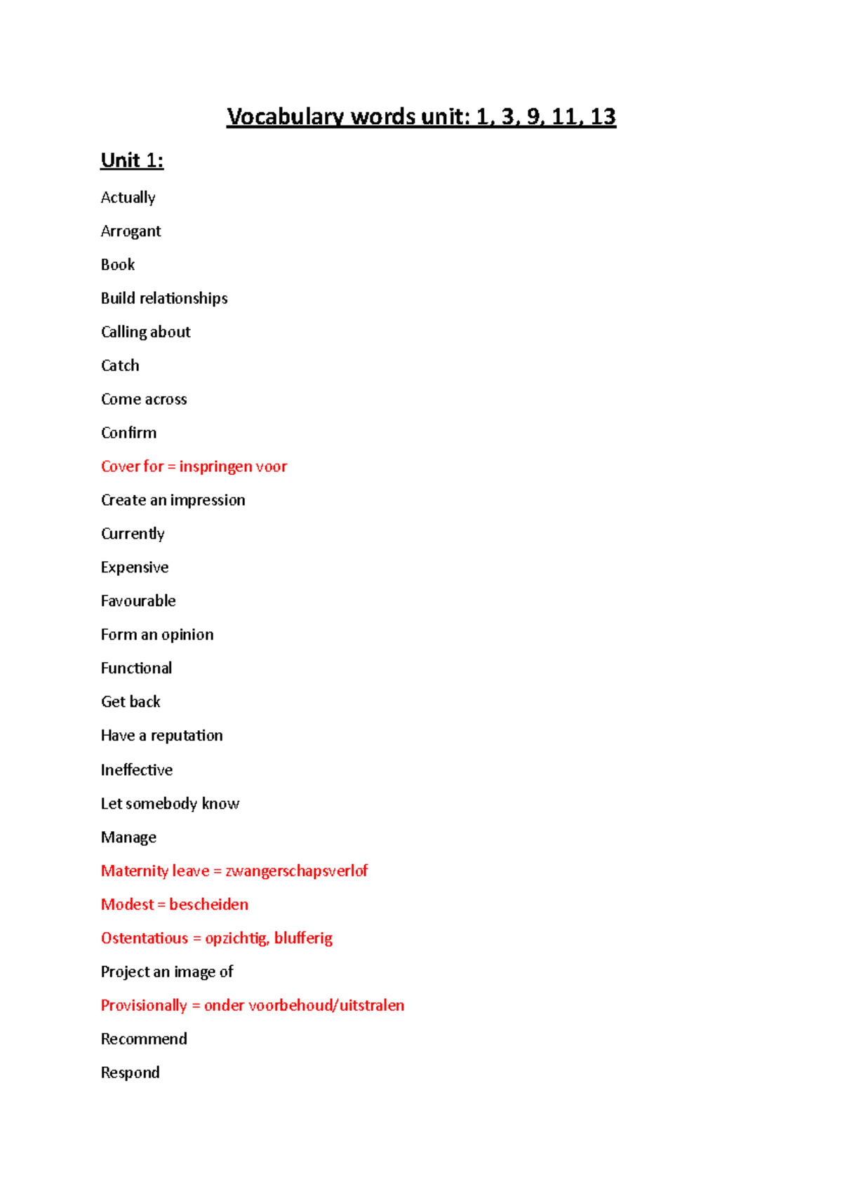 Vocabulary units p3 - woordenschat p3 - Vocabulary words unit: 1, 3, 9 ...