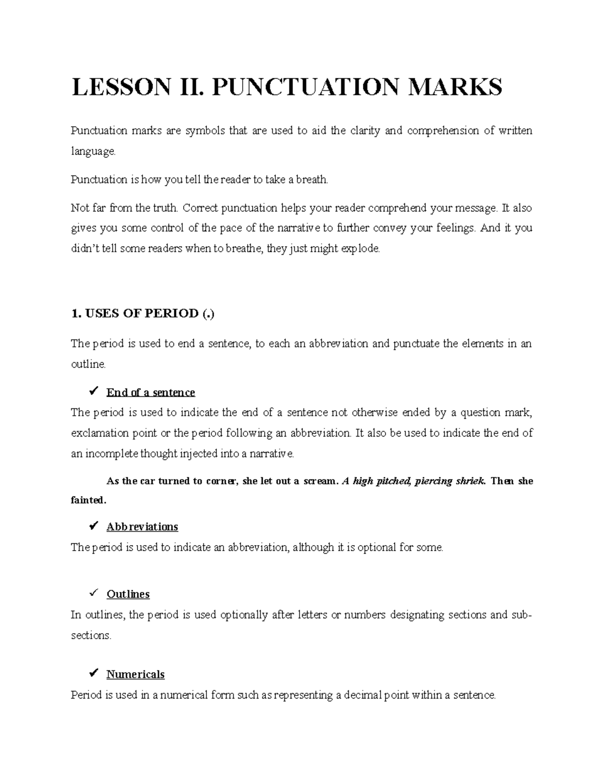 Punctuation- Marks- Lecture - LESSON II. PUNCTUATION MARKS Punctuation ...