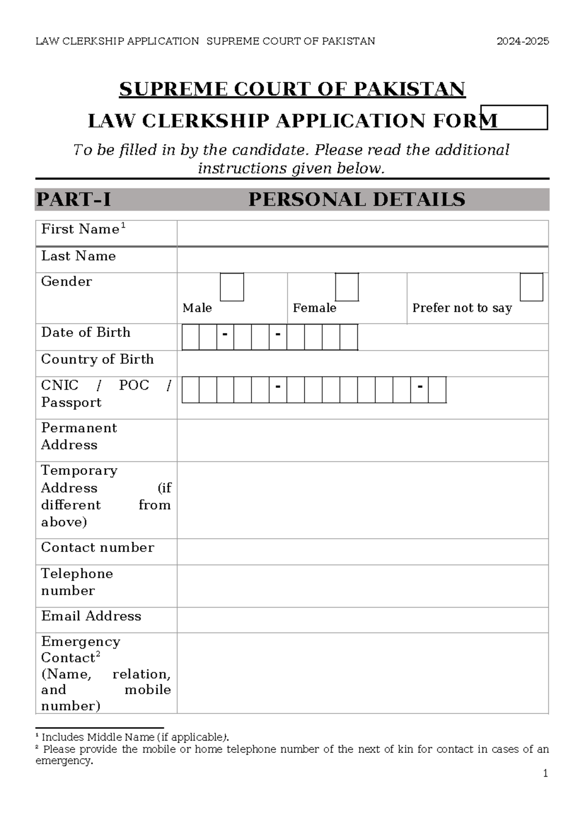 SCP Law Clerkship Application 2024 2025 - SUPREME COURT OF PAKISTAN LAW ...