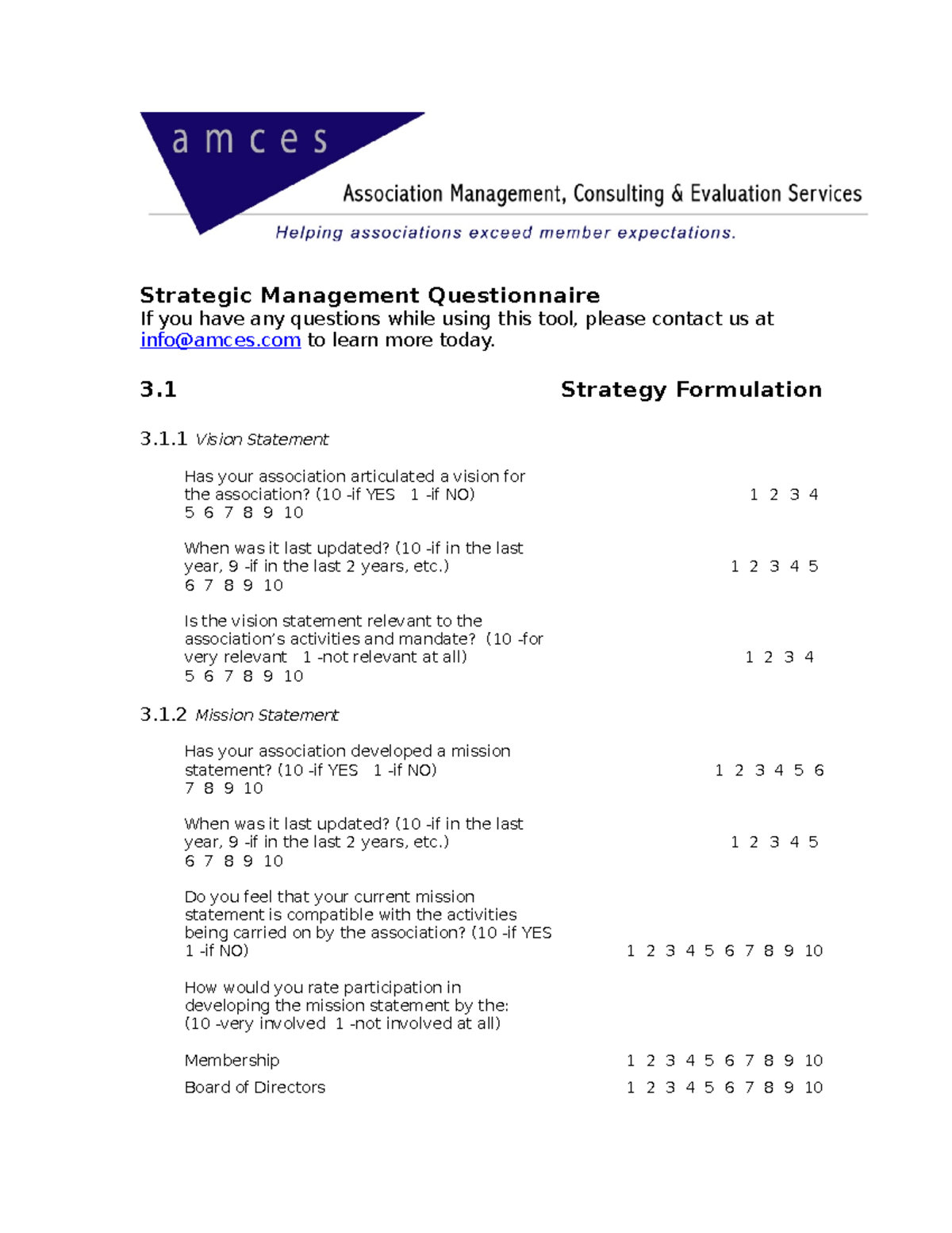 Strategic Mgmt Quest - Strategic Management Questionnaire If you have ...
