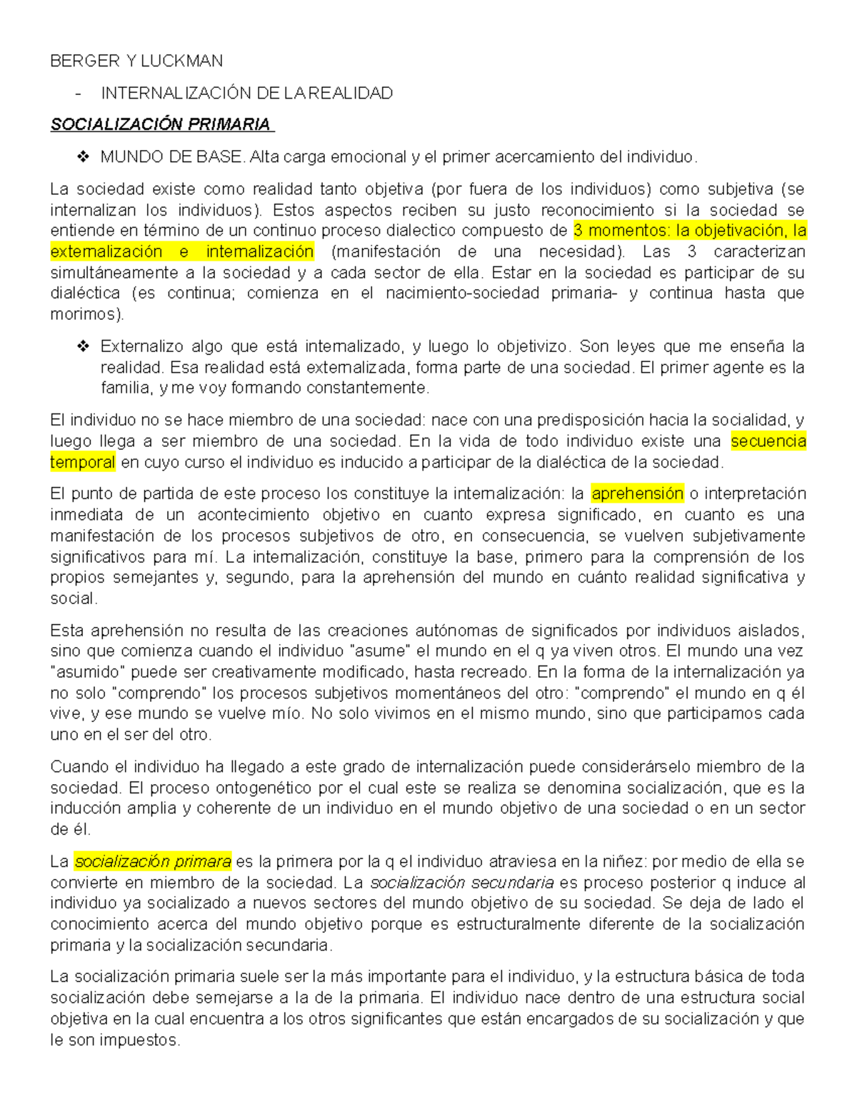 Berger Y Luckman - resumen de texto - BERGER Y LUCKMAN ...