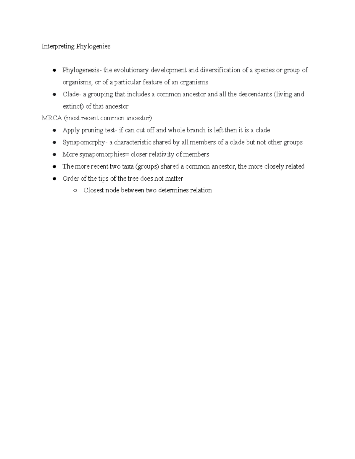 Bio Ch 1S3 - Summary Introductory Biology I - Interpreting Phylogenies ...